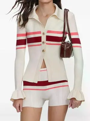 SELF-PORTRAIT Striped Elasticated Shorts - Neutrals