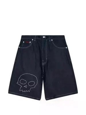 PLEASURES Skull Embroidered Denim Shorts