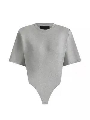 Manière De Voir Maniere De Voir Wide Shoulder Bodysuit T-shirt With Detachable Shoulder Pads - Grey