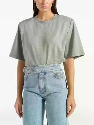 Manière De Voir Maniere De Voir Wide Shoulder Bodysuit T-shirt With Detachable Shoulder Pads - Grey