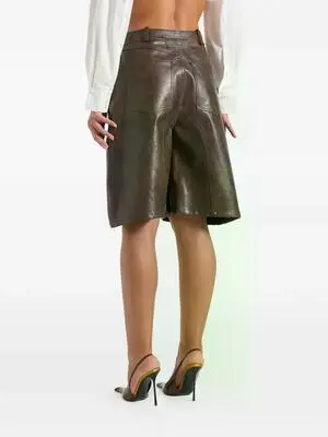 Manière De Voir Hazel Vegan Leather Wrapover Bermuda Shorts - Brown