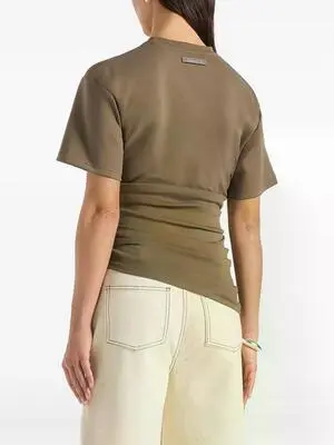 Manière De Voir Asymmetrical Ruched Cotton T-shirt - Green