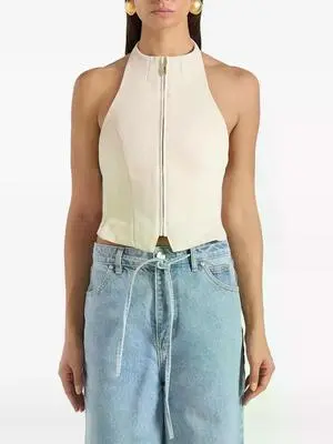 Manière De Voir Halterneck Backless Top In Cream Twill