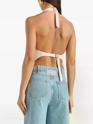 Manière De Voir Halterneck Backless Top In Cream Twill