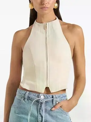 Manière De Voir Halterneck Backless Top In Cream Twill