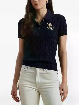 Ralph Lauren Cable-knit Polo Top With Embroidered Detail - Blue