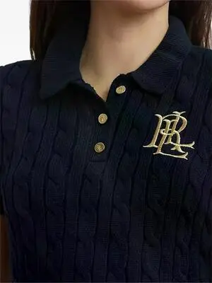Ralph Lauren Cable-knit Polo Top With Embroidered Detail - Blue