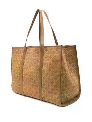 Sandro Split Leather Shopping Bag With Embossed Pattern - Brown