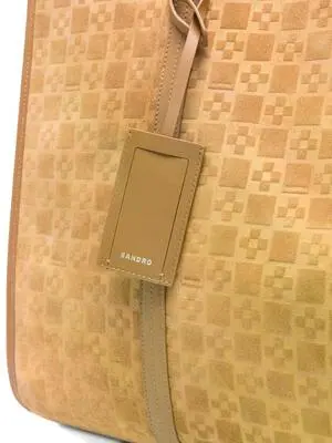Sandro Split Leather Shopping Bag With Embossed Pattern - Brown