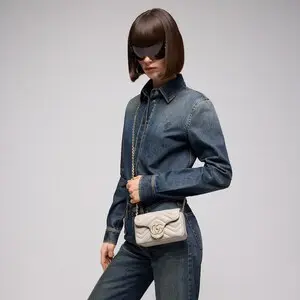 Gucci Gg Marmont Mini Shoulder Bag Leather - Grey