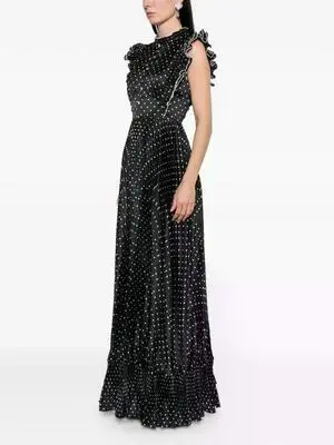 SELF-PORTRAIT Sleeveless Polka Dot Maxi Dress - Black