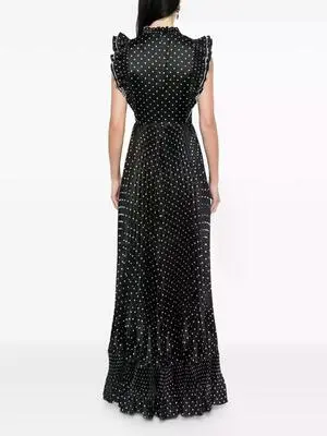 SELF-PORTRAIT Sleeveless Polka Dot Maxi Dress - Black