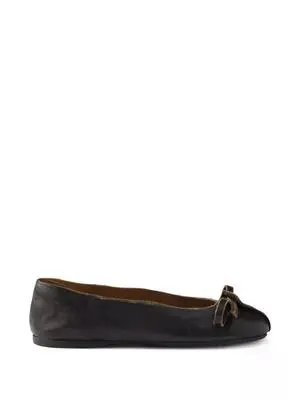 Prada Calf Leather Ballet Flats With Bow Detailing - Black