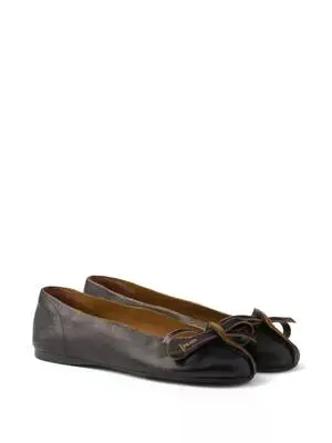 Prada Calf Leather Ballet Flats With Bow Detailing - Black