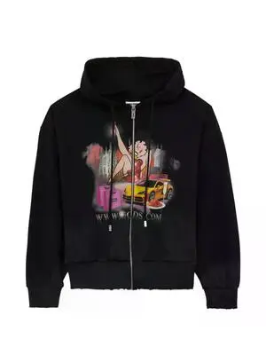 Gcds X Betty Boop Zip-up Cotton Hoodie - Black