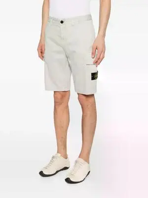 Stone Island Organic Cotton Stretch Broken Twill Shorts With 'old' Effect - Grey