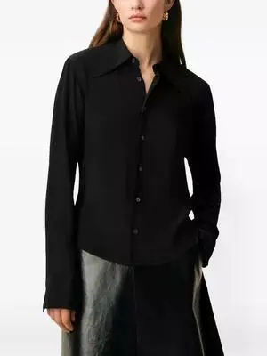 AMI Paris Blended Silk Sharp Collar Shirt - Black