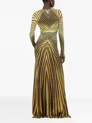 Roberto Cavalli Iside-print Long-sleeve Maxi Dress - Neutrals