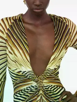 Roberto Cavalli Iside-print Long-sleeve Maxi Dress - Neutrals