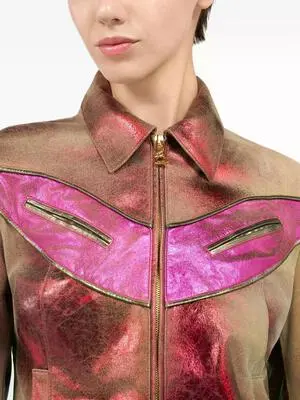 Roberto Cavalli Metallic-finish Leather Jacket