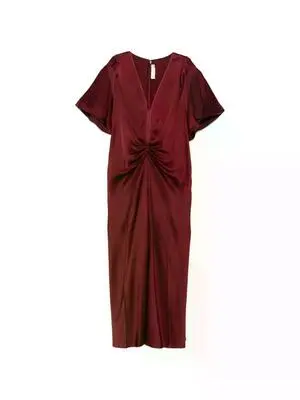 Victoria Beckham V-neck Gathered Midi Dress - Red