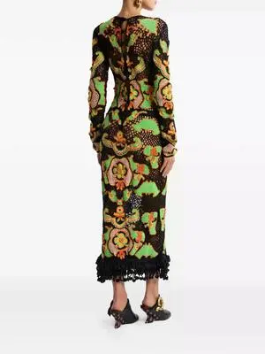 Etro Long Cotton Dress With Crochet-effect Floral Motif