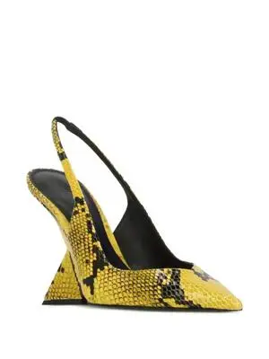 Attico Snake-print Slingback Pumps - Yellow