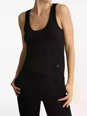 St. John Ribbed Knit Tank Top With Logo Detail - Black