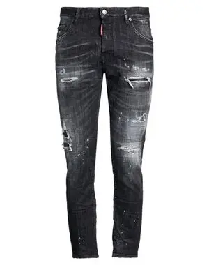 Dsquared2 Cotton & Elastane Tapered Jeans With Cow Leather Detail - Black