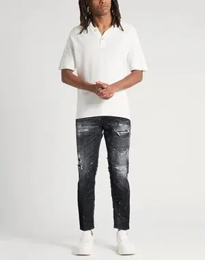 Dsquared2 Cotton & Elastane Tapered Jeans With Cow Leather Detail - Black