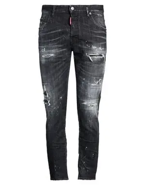 Dsquared2 Cotton & Elastane Tapered Jeans With Cow Leather Detail - Black