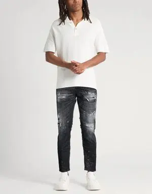 Dsquared2 Cotton & Elastane Tapered Jeans With Cow Leather Detail - Black