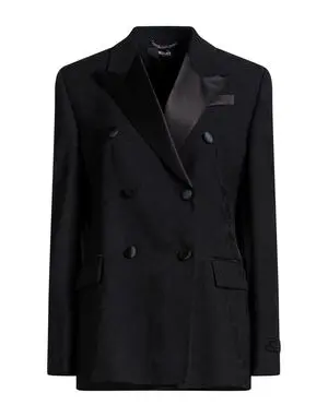 Versace Double-breasted Blazer In Virgin Wool And Silk With Signature Print