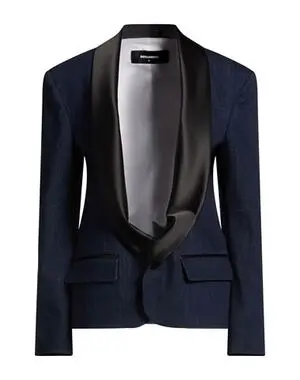 Dsquared2 Single-breasted Two-tone Denim Blazer With Satin Trims