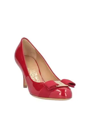 FERRAGAMO Glossed Leather Pumps With Bow Detailing