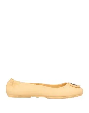 Tory Burch Ballet Flats In Leather With Logo Appliqu - Orange