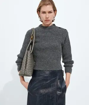 Bottega Veneta Intrecciato Leather Andiamo Top Handle Bag - Basalt