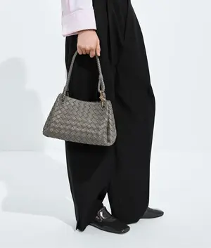 Bottega Veneta Intrecciato Leather Shoulder Bag - Basalt