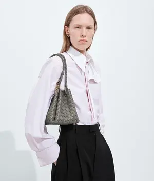 Bottega Veneta Intrecciato Leather Shoulder Bag - Basalt