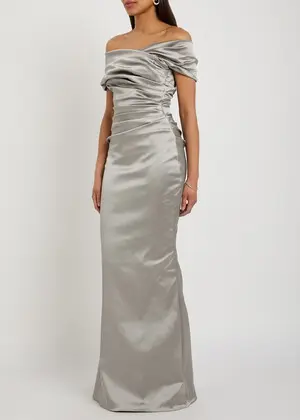 Talbot Runhof Gathered Satin Gown - Grey