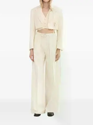 NISSA Striped Wide-leg Trousers With Belt - Neutrals