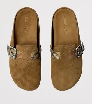 Burberry Suede Check-trim Urchin Clogs