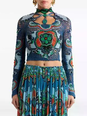 Etro Cropped Cotton Sweater With Floral Motif