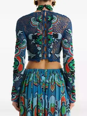 Etro Cropped Cotton Sweater With Floral Motif