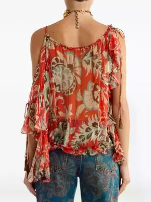 Etro One-sleeved Silk Top With Floral Print - Red