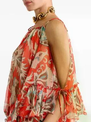 Etro One-sleeved Silk Top With Floral Print - Red