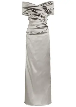 Talbot Runhof Gathered Satin Gown - Grey