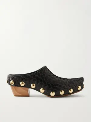 Bottega Veneta Gondola Studded Intrecciato Leather Clogs - Black