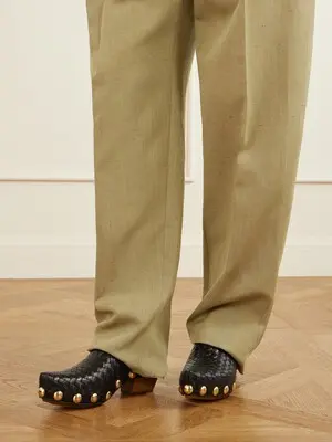 Bottega Veneta Gondola Studded Intrecciato Leather Clogs - Black