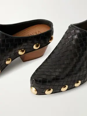 Bottega Veneta Gondola Studded Intrecciato Leather Clogs - Black